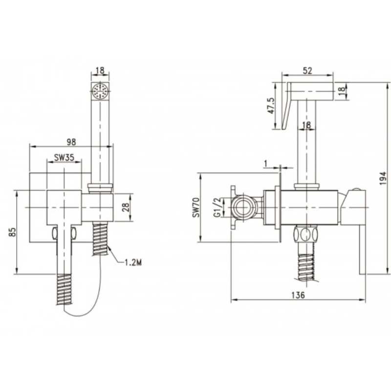 Hygienic shower set with mixer and hose Galant INTER CERAMIC ⋆ MASTERHAUS