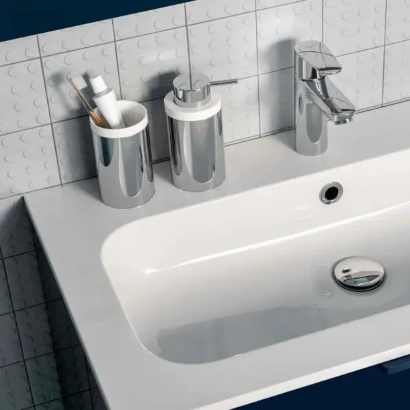 Standing bathroom sink mixer with pop-up waste, chrome Victoria Plus ...