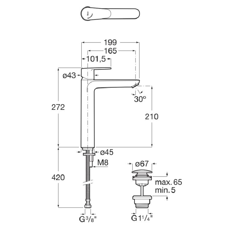 High standing bathroom sink mixer with waste, chrome Victoria Plus ...