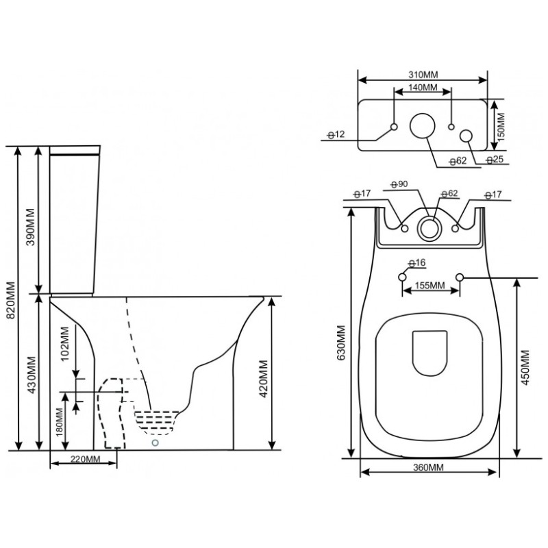 Моноблок със задно оттичане, тънка седалка дуропласт със забавено ...