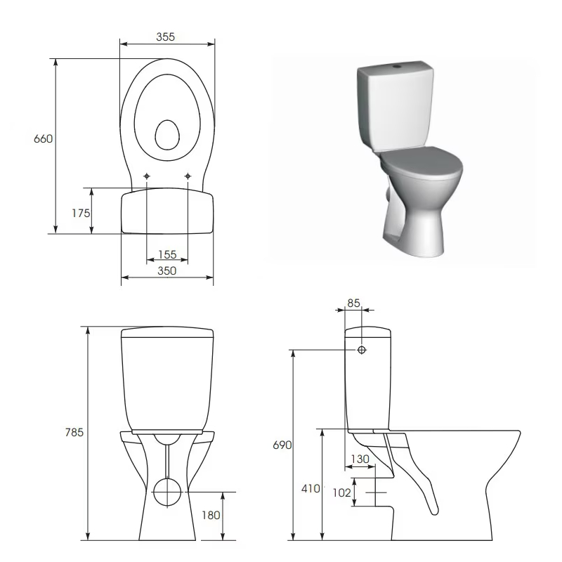 Керамичен моноблок Iva със задно оттичане 3/6 литра ⋆ MASTERHAUS