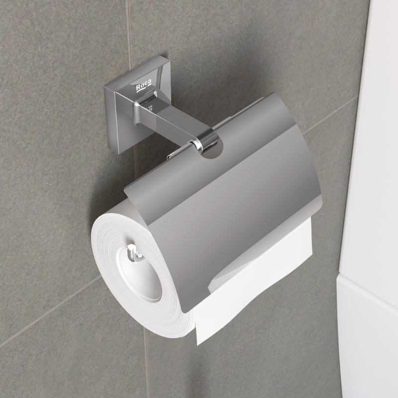 Cubica toilet paper holder with cover chrome A816822001 ROCA ⋆ MASTERHAUS