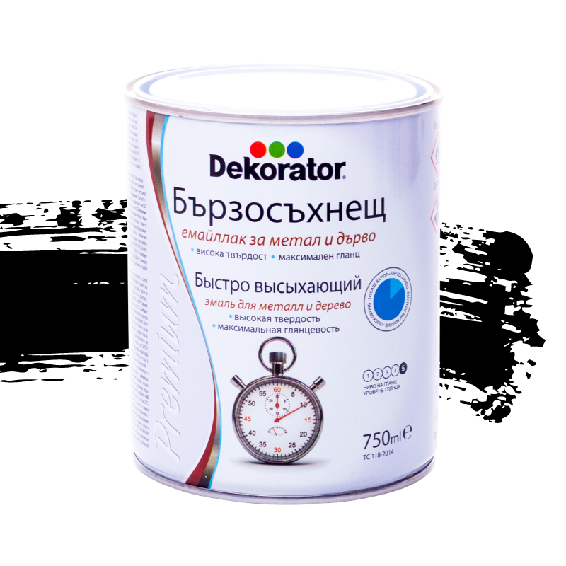 DEKORATOR Емайллак бързосъхнещ 0.75л черен | MASTERHAUS