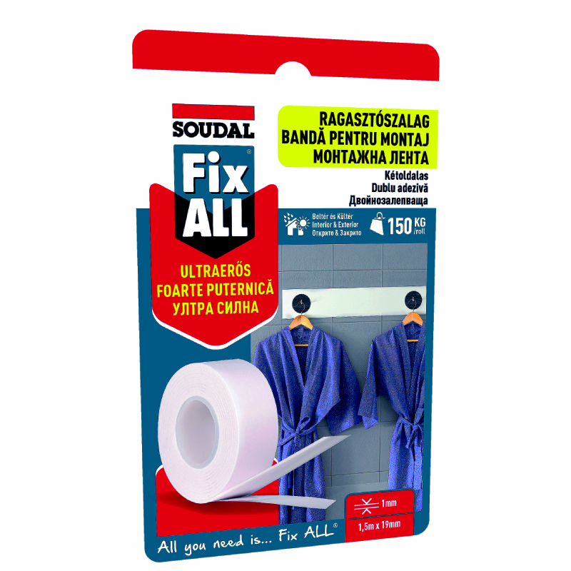 Double-sided adhesive tape Fix All 19mm x 1.5m, white, up to 75kg ⋆ ...