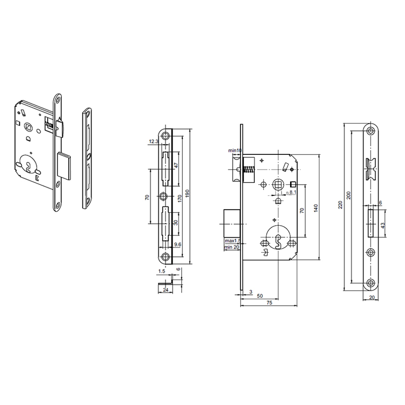 Ordinary door lock 70mm, counter ⋆ MASTERHAUS