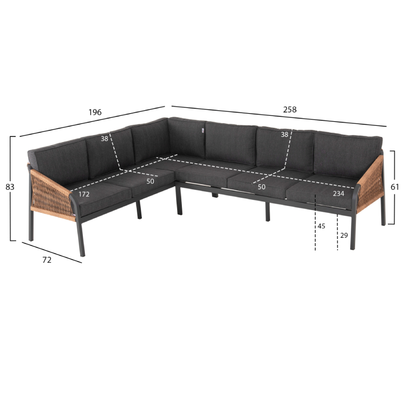 Градински сет Maerly ъглов диван с маса алуминий/синтетично въже ...