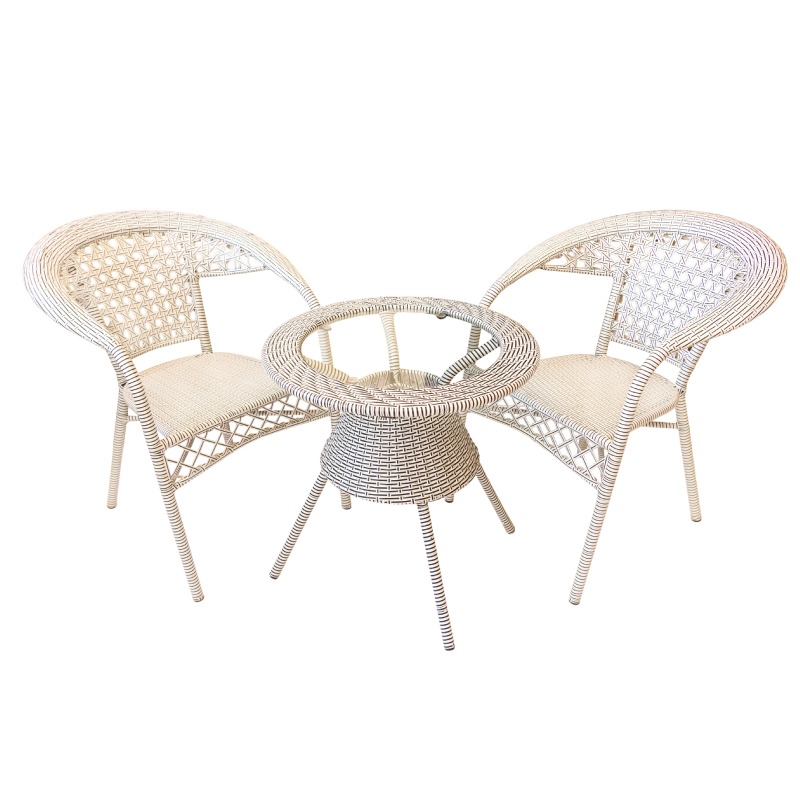 Градински комплект 3 части - изкуствен ратан бял без възглавници ⋆ ...