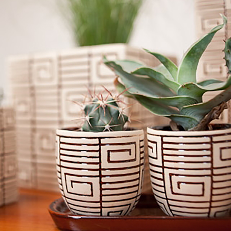 Set of 3 ceramic meander pots with POLNIX base ⋆ MASTERHAUS