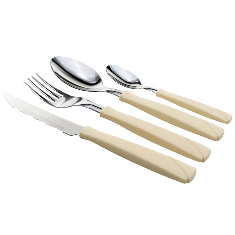 Cutlery set 24 pieces, stainless steel, beige plastic handles ⋆ MASTERHAUS