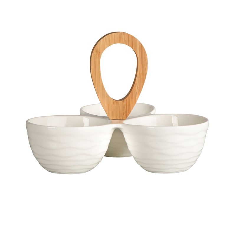 Triple snack bowl with bamboo handle ⋆ MASTERHAUS