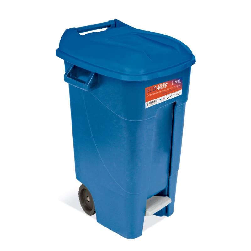 Кофа Eco PVC с 2 колела и педал 120л синя ⋆ MASTERHAUS