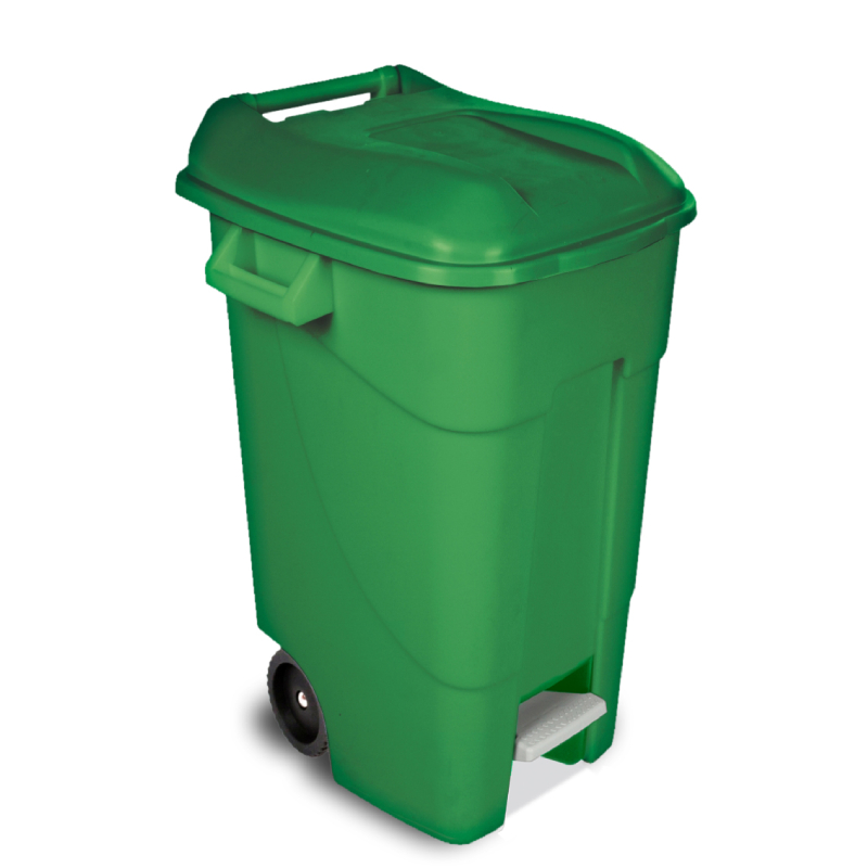 Plastic bucket Eco - 120 liters, green, two wheels and pedal ⋆ MASTERHAUS