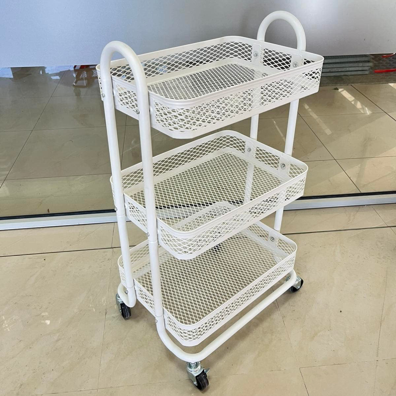 Mobile shelf 46x34x79cm for kitchen, metal, white 110751 ⋆ MASTERHAUS