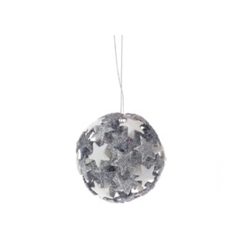 Set of Christmas toys Silver Star - balls 3 pieces, 8 cm ⋆ MASTERHAUS