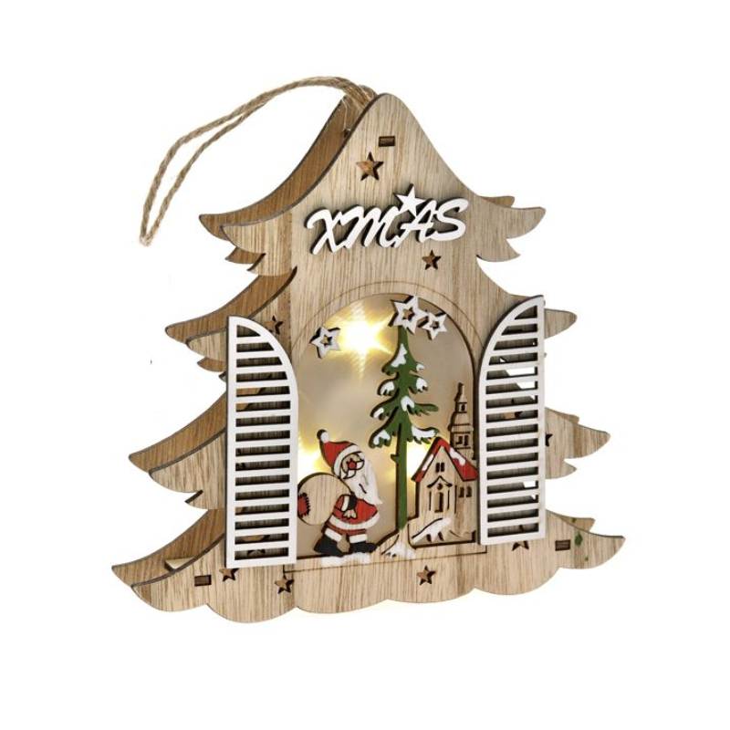 Christmas tree pendant 17x3x17cm luminous wooden 75269 ⋆ MASTERHAUS