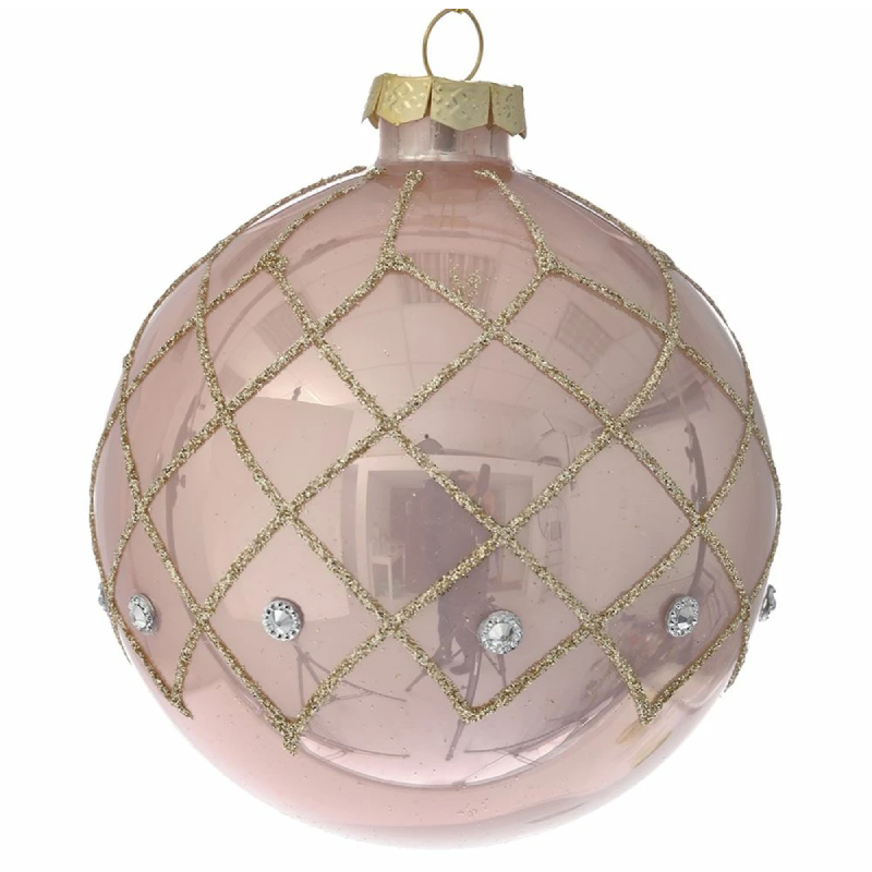 Коледна топка стъклена 8см бяла със снежинки 78722 ⋆ MASTERHAUS