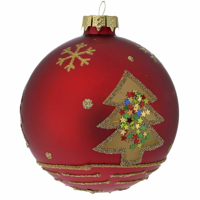 Christmas glass ball 8cm red with tree 78793 ⋆ MASTERHAUS