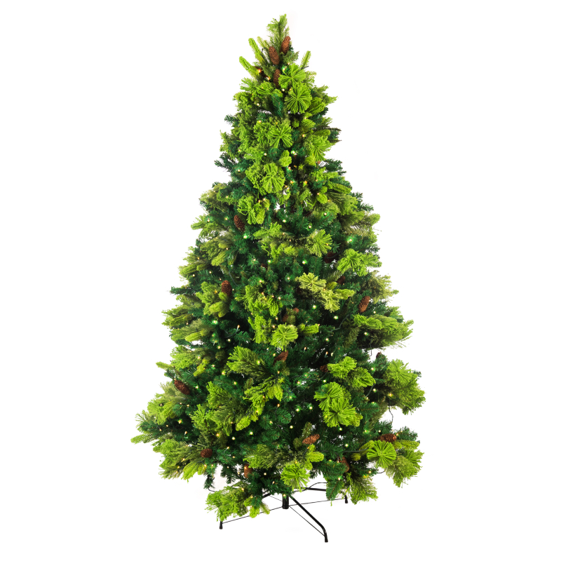 Коледна елха 210см с шишарки и светещи лампички ⋆ MASTERHAUS