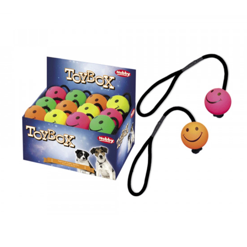 Dog toy ball "Smile" foam rubber with rope Ø6.3x50cm 4 colors 67244 ⋆ ...