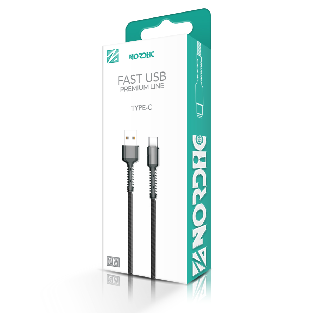 Кабел плетен USB-А/USB-C 40W 2м черен, NORDIC ⋆ MASTERHAUS