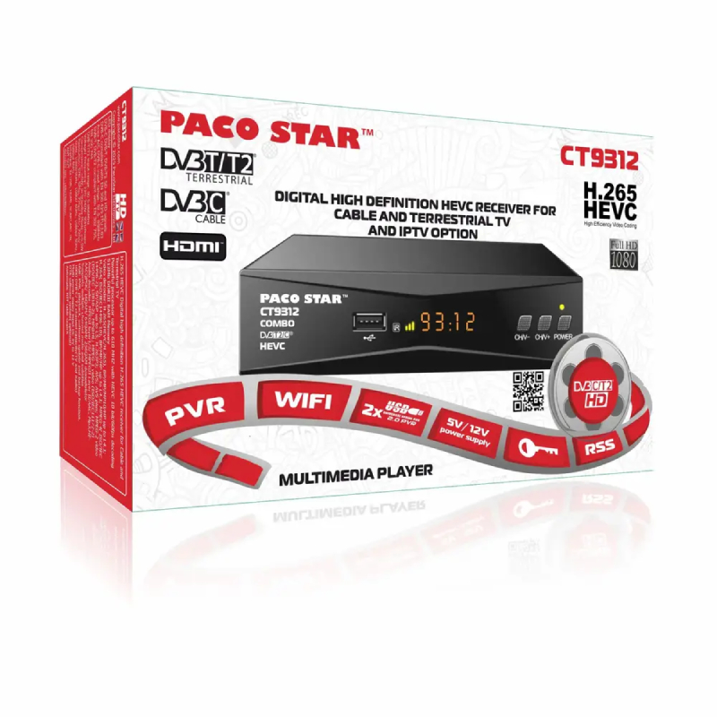 Digital TV tuner CT9312, USB; HDMI, DVB-C, DVB-T, DVB-T2, LED display ⋆ ...