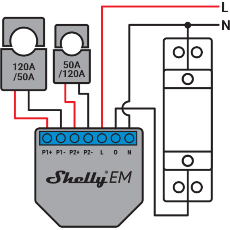 Smart relay for dual-channel measurement, Shelly EM SHELLY ⋆ MASTERHAUS
