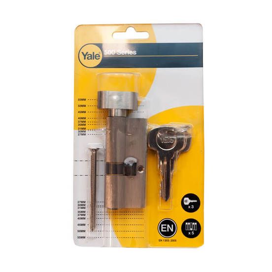 Lock - lock cartridge with key 30/35 DIN, satin nickel, 3 keys ⋆ MASTERHAUS