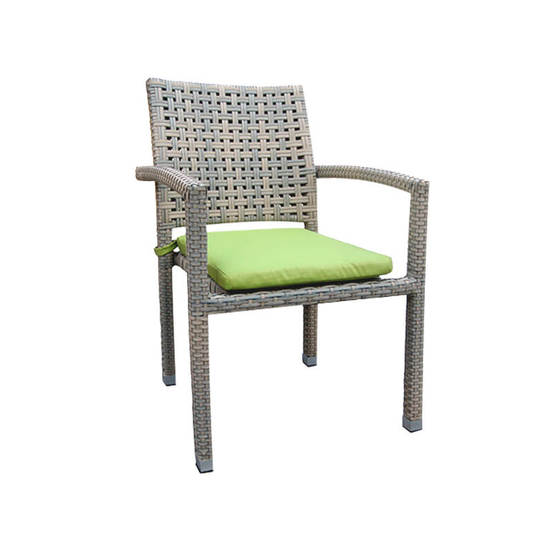 PVC rattan chair with armrests and green cushion ⋆ MASTERHAUS