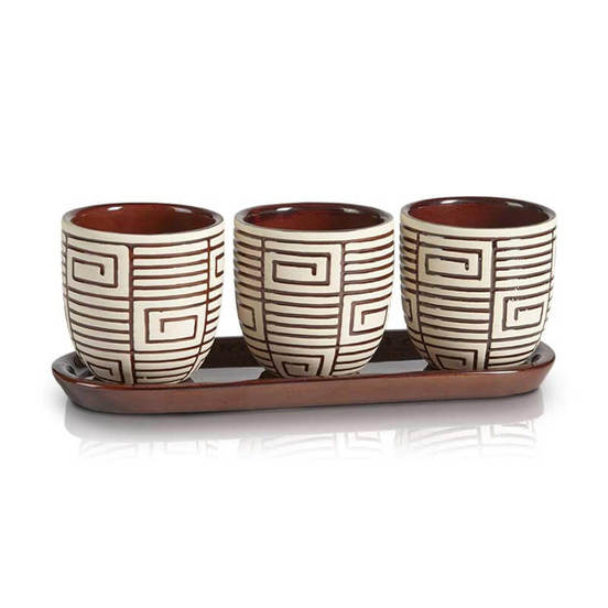 Set of 3 ceramic meander pots with POLNIX base ⋆ MASTERHAUS