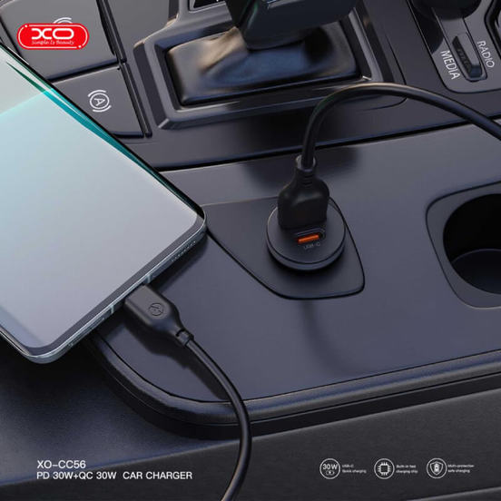 Бързо зарядно за автомобил 30W USB-A USB-C QC/PD3.0 CC56 XO ⋆ MASTERHAUS