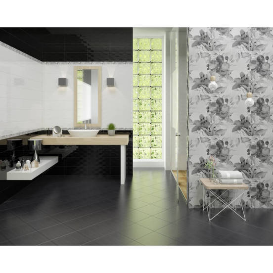 Decor tile Viola Flowers 50/60 cm, set of 3 tiles 20/50 cm, color black ...