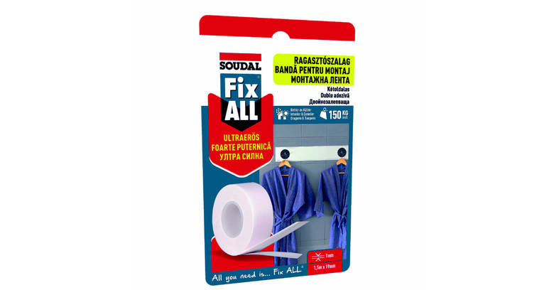 Double-sided adhesive tape Fix All 19mm x 1.5m, white, up to 75kg ⋆ ...