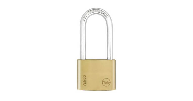 Essential padlock 50mm with extended bracket, brass, 3 keys ⋆ MASTERHAUS