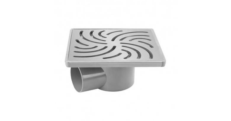 Straight siphon for bathroom Ø50mm with flap and grid Inox 15x15cm ...