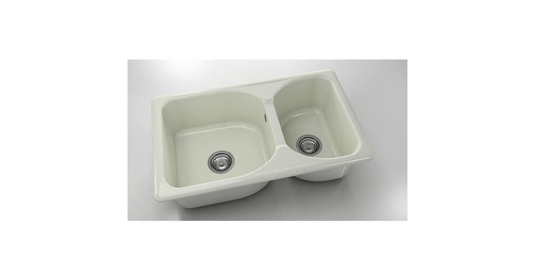 Kitchen sink with two trays 80 x 49 cm, polymer marble, polar granite ⋆ ...