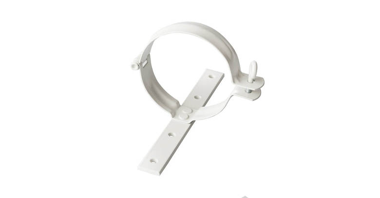 Pipe clamp Ф 100 mm, with plate, white ⋆ MASTERHAUS